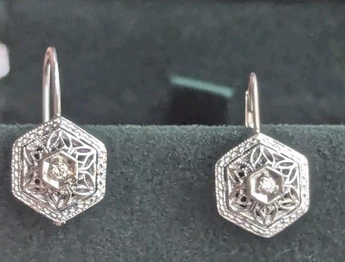 Art Deco 14k White Gold Rose Cut Diamond Dangle Earrings 0.08ctw 2g | eBay