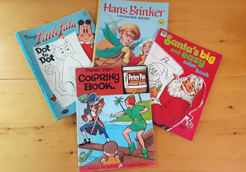 VTG Coloring Books 1960s+ Peter Pan, Santa, Little Lulu, Hans Brinker ...