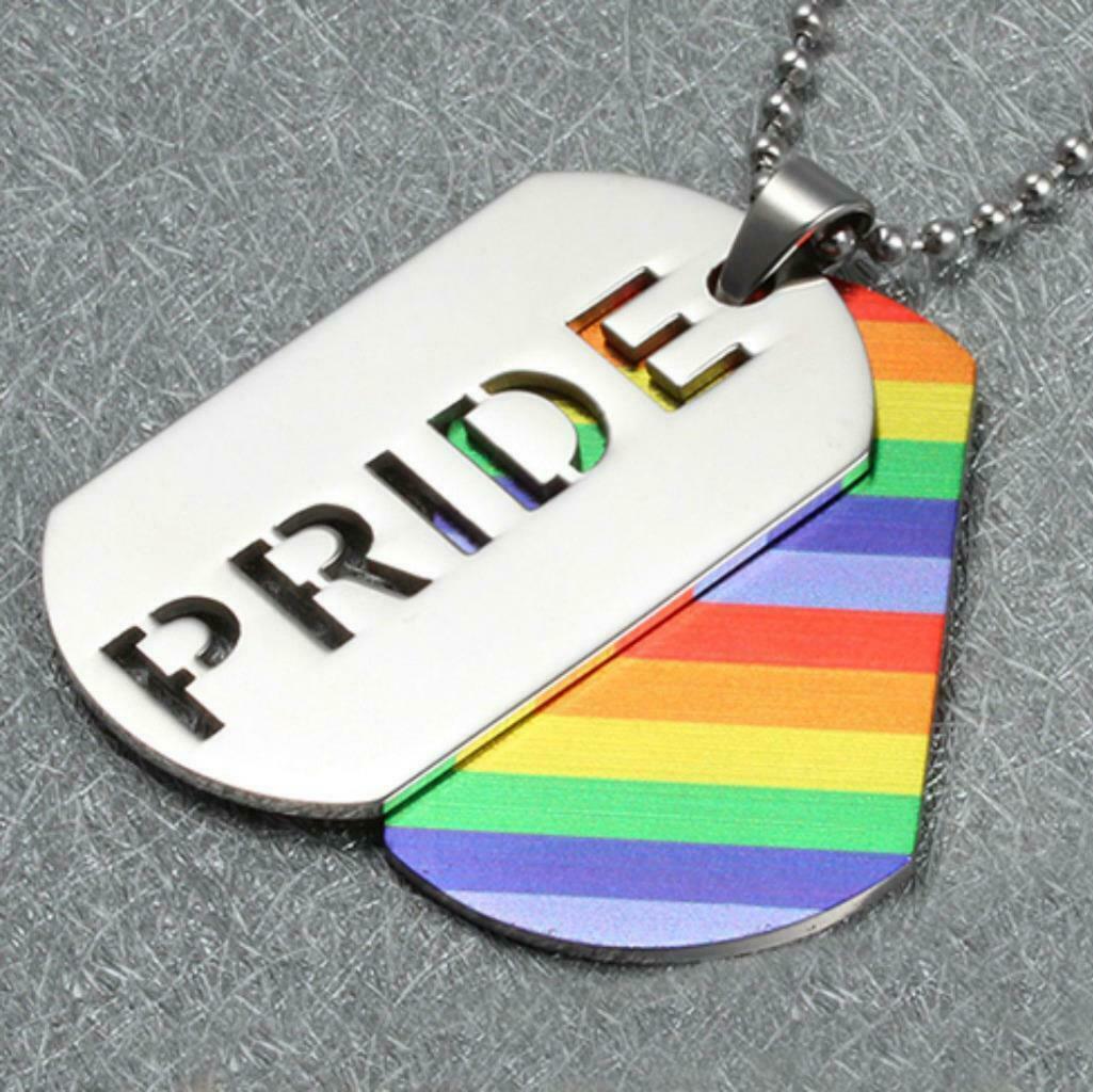 New Rainbow Pride Dog Tag Pendant Chain Necklace LGBT Gay Lesbian ...