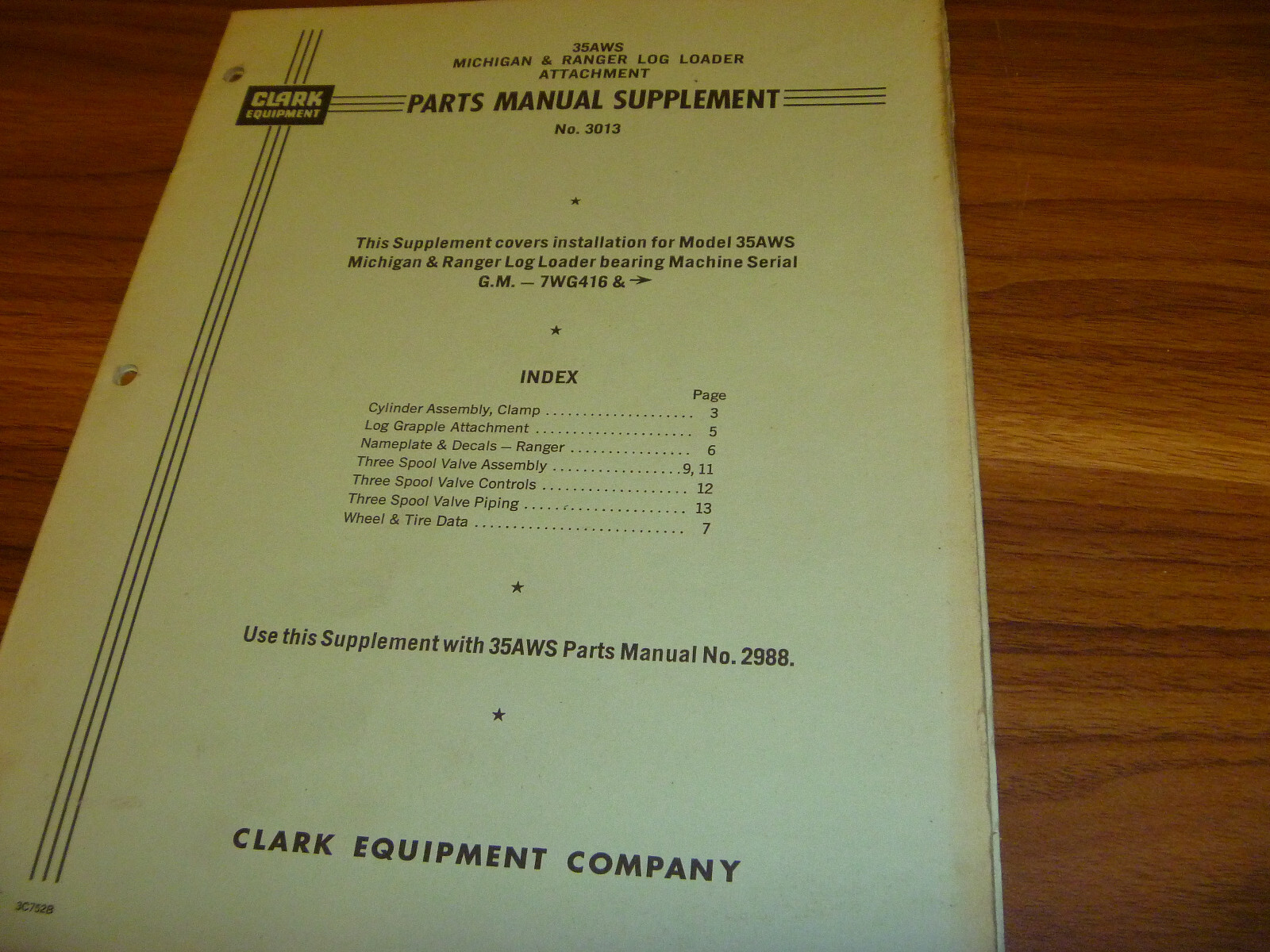 Clark Michigan Ranger 35AWS Log Loader Attach Suppl Parts Catalog ...