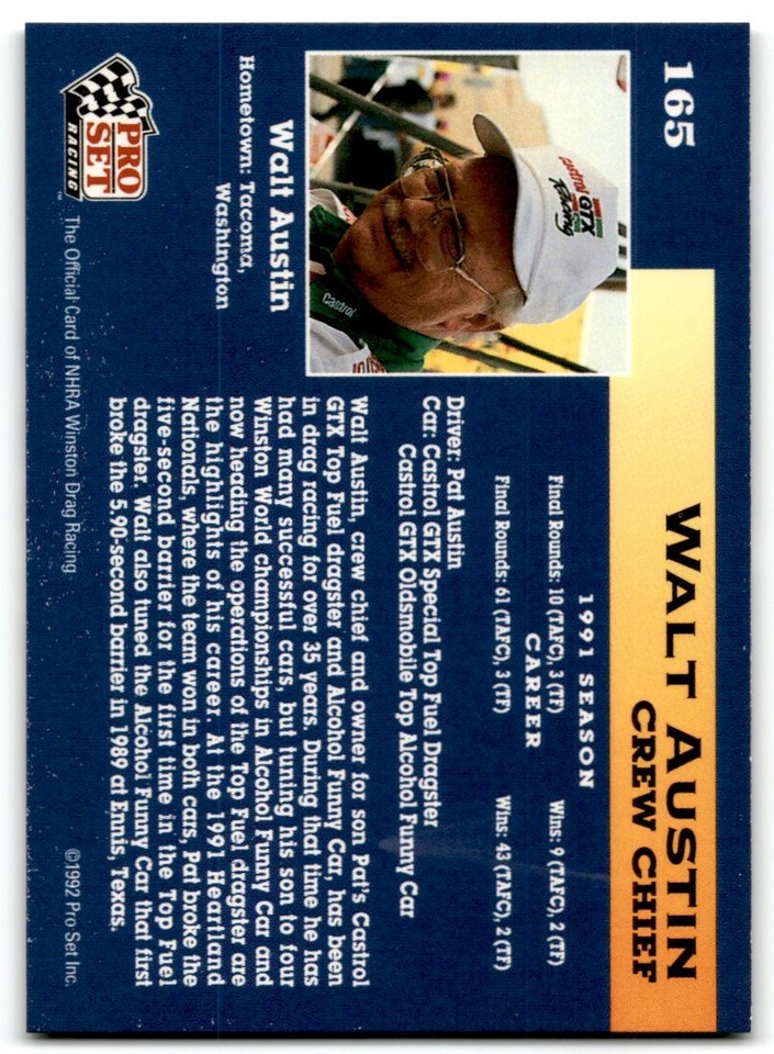 1992 Pro Set NHRA Walt Austin #165 | eBay