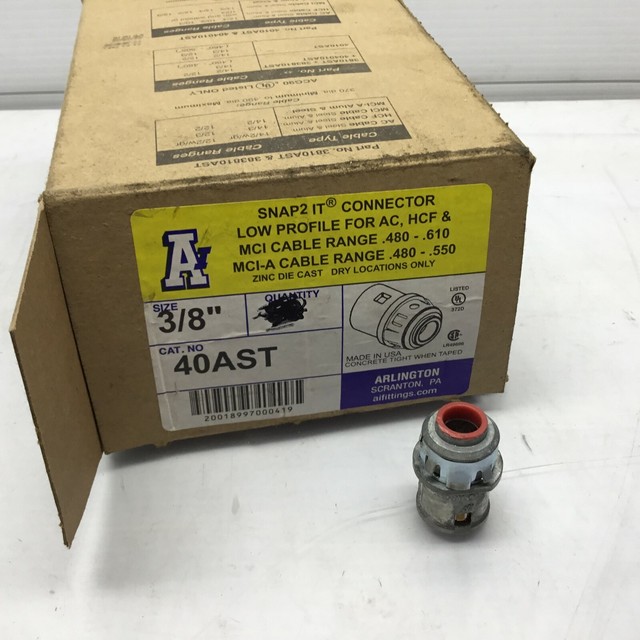 10x Arlington 3/8" Snap2it Connector 40AST Low Profile Cable Mc/ac Zinc ...