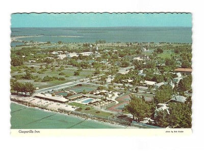Aerial view of Gasparilla Inn Pool tennis courts beach VTG postcard Unp ...