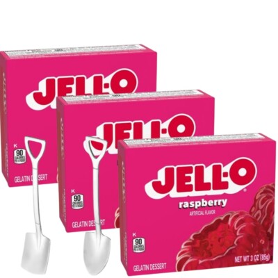 Jell-O Gelatin Dessert Mix 3oz w/ Mini Shovel Spoons (Raspberry) | eBay