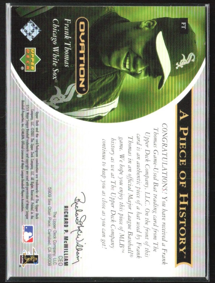 Frank Thomas 2001 Upper Deck Ovation A Piece of History Bat #FT Chicago White | eBay