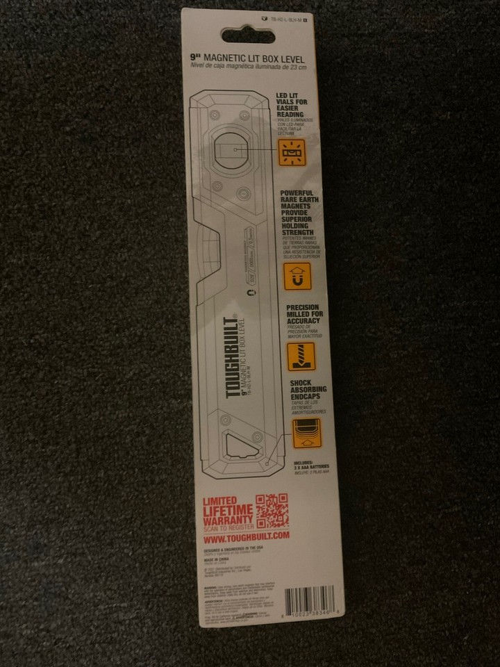 Toughbuilt 9" Magnetic Lit Box Level LED Powerful Rare Earth Magnets ...