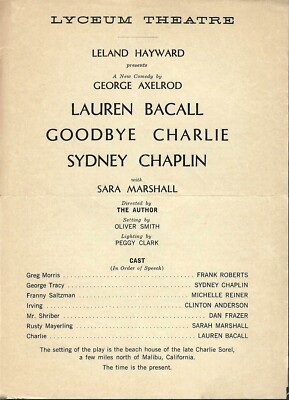 Goodbye Charlie Preview Playbill, Lauren Bacall, Sydney Chaplin, New ...