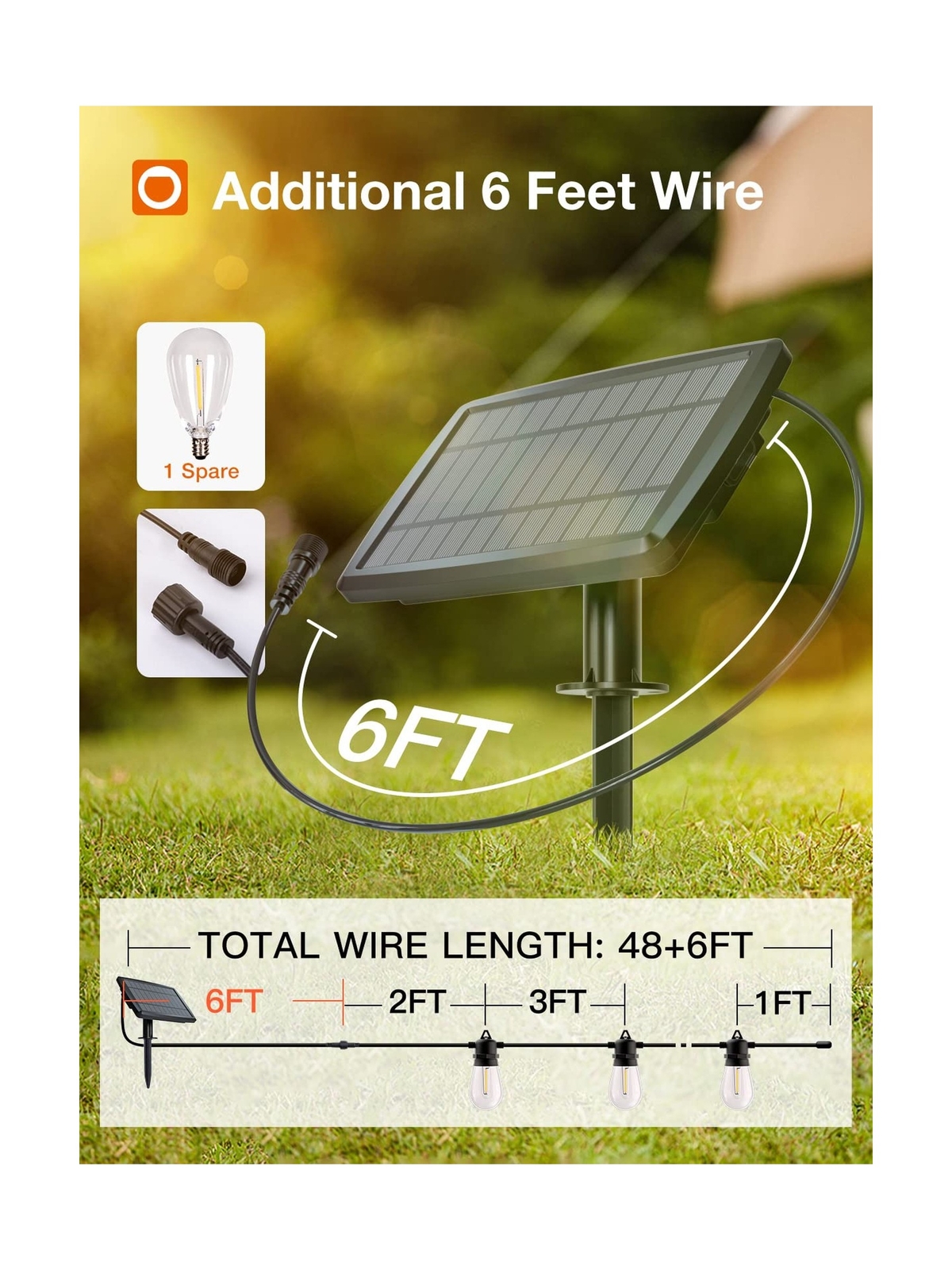 addlon 54(48+6) FT Solar String Lights Outdoor Waterproof with USB Port ...