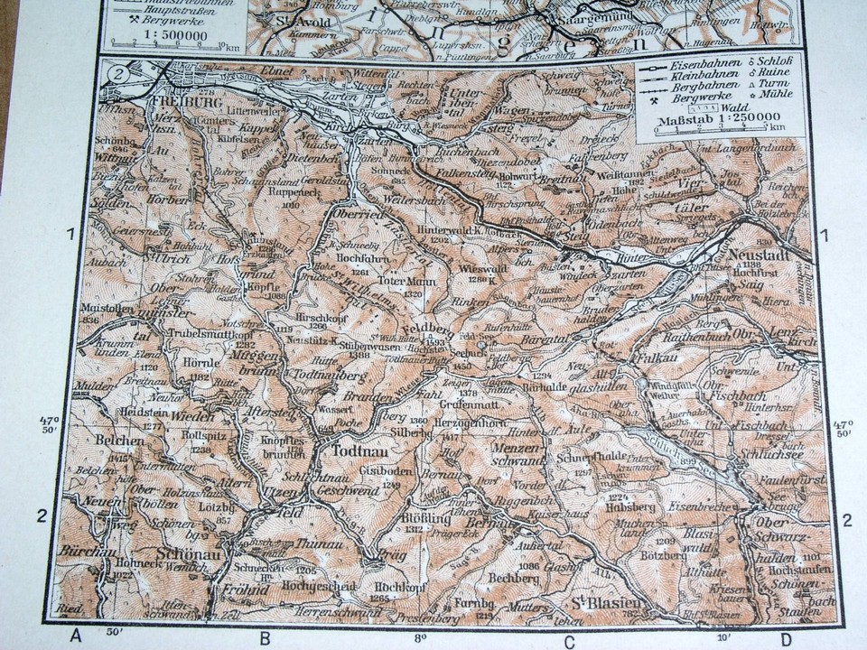 1938 ORIGINAL VINTAGE MAP OF BADEN-WÜRTTEMBERG ALSACE LORRAINE GERMANY ...