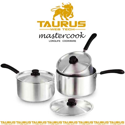 6Pc MASTER COOK STEW PAN SET WITH LID BAKELITE HANDLE 16-18-20CM POT UK ...