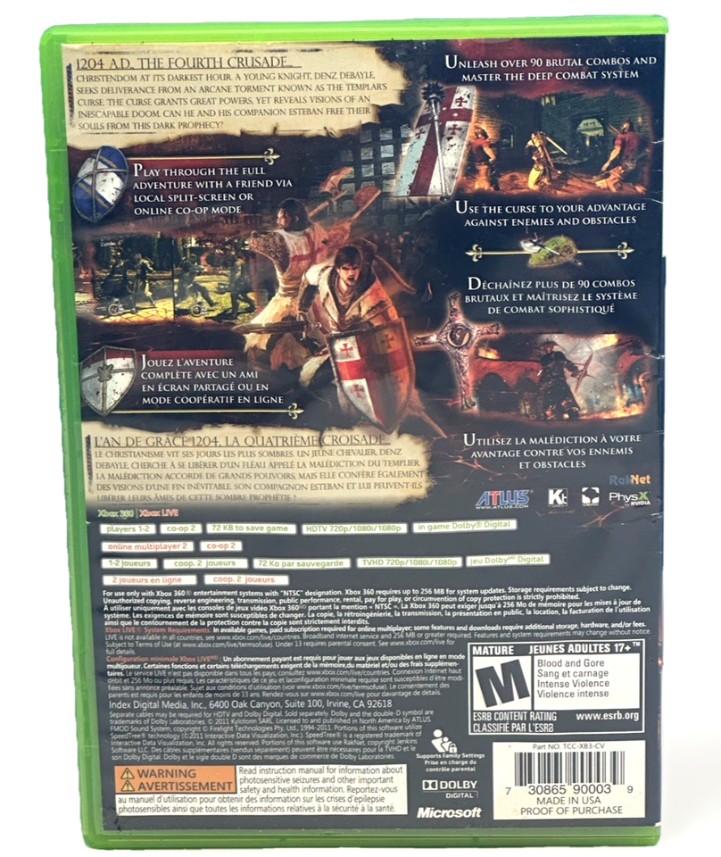 The Cursed Crusade (Xbox 360 Microsoft 2011 ) ATLUS Complete Tested VG ...