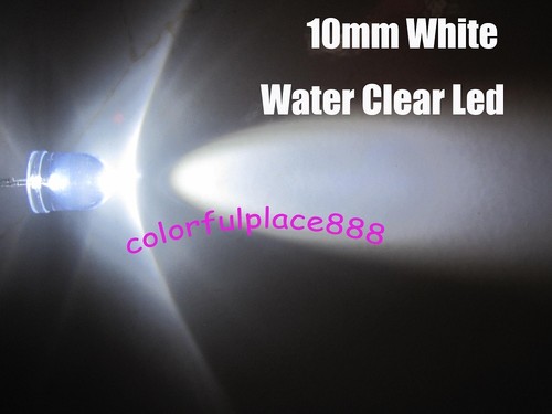 50pcs 10mm White ULTRA BRIGHT Round Top LED 30,000mcd Water Clear Leds ...