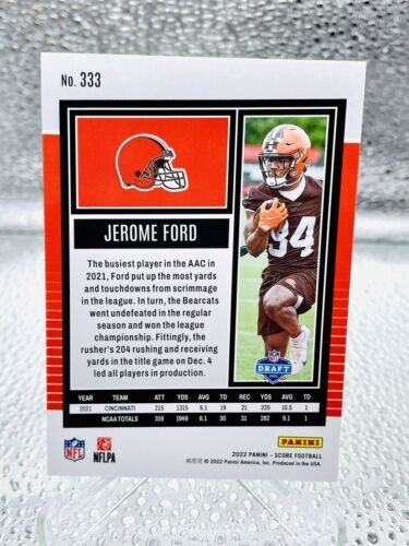 2022 Panini Score Football Jerome Ford RC Rookie Card #333 Cleveland ...