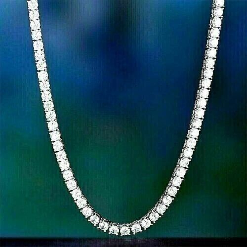 Men's Tennis Necklace 18" 3mm 15CT Round Moissnite Diamond 14K White ...