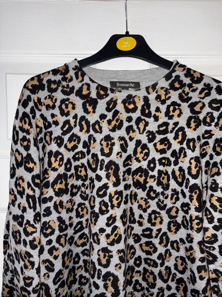 Bon Marche Women's Animal Print Jumper Knit Size 20 Casual 3/4 Sleeves ...