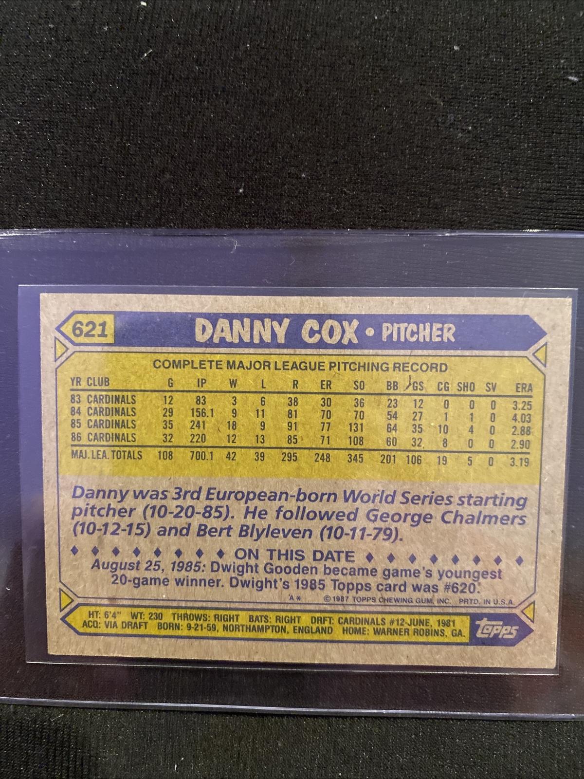 1987 Topps - #621 Danny Cox for sale online | eBay
