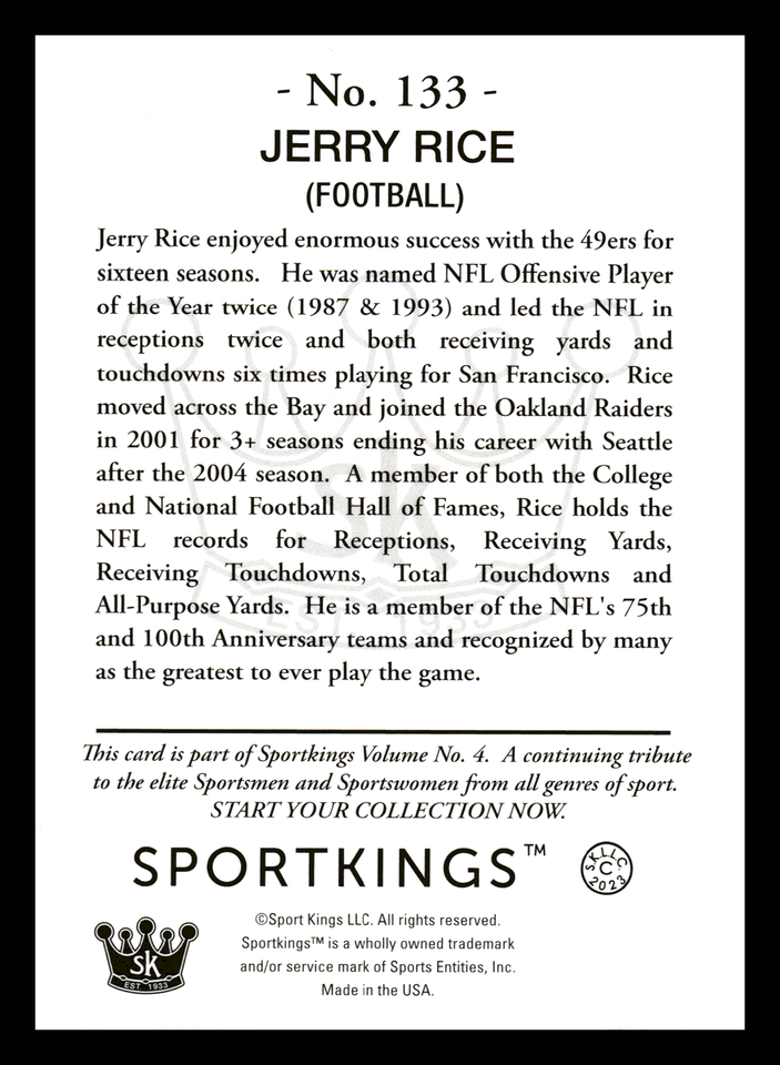 2023 Sport Kings Gum Jerry Rice HOF #133 San Francisco 49ers Centered ...