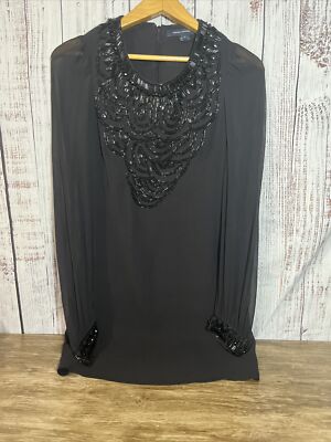 French Connection Beautiful Beaded Black Silk Long Top/dress 2 | eBay