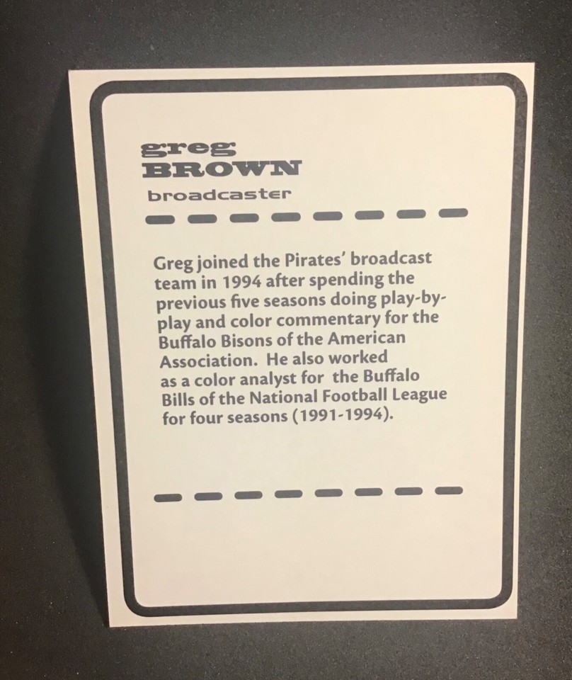 Pittsburgh Pirates GREG BROWN limited Regional Only team issued ...