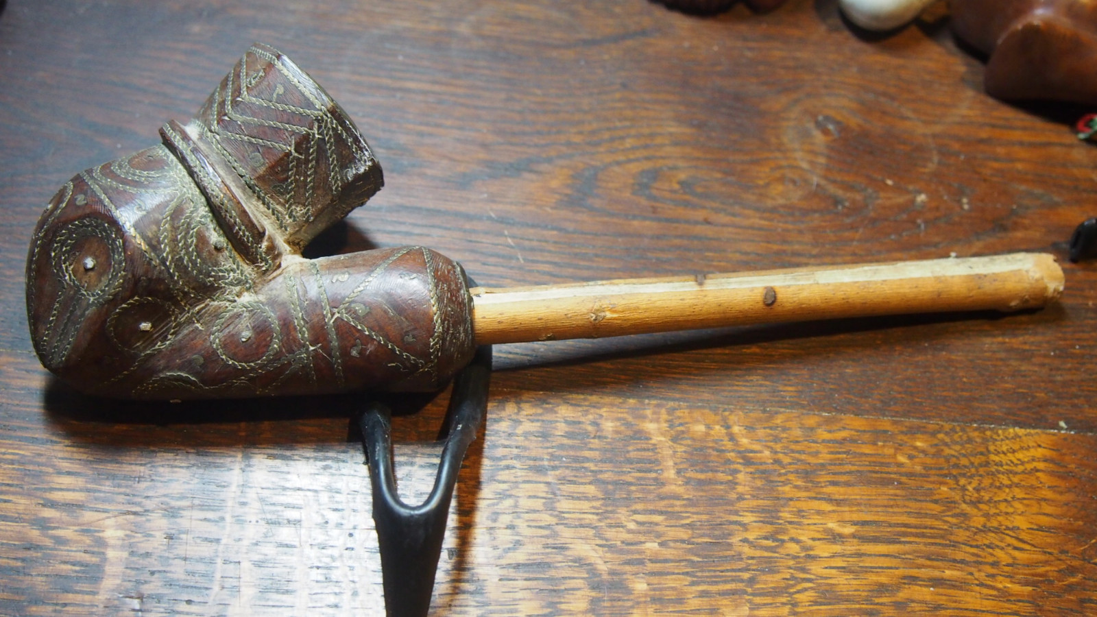 GROSSE PIPE EN BOIS avec incrustation argent (afrique ?) | eBay