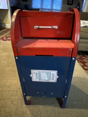 Vintage Red White Blue Painted US Mail Collection Box Bank Metal (KC ...