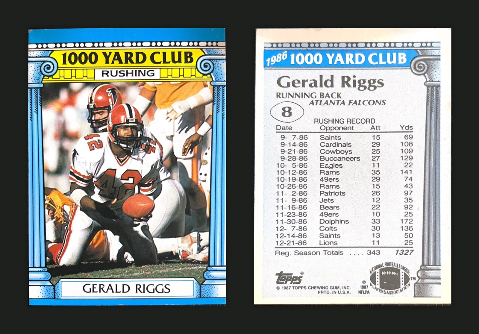 ⚓️🔥1987 Topps 1000 Yard Club Gerald Riggs Atlanta Falcons #8 | eBay