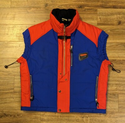 VTG 90's FILA Vest Ski Team Italia Red Blue Colorblock Zip Thermore ...