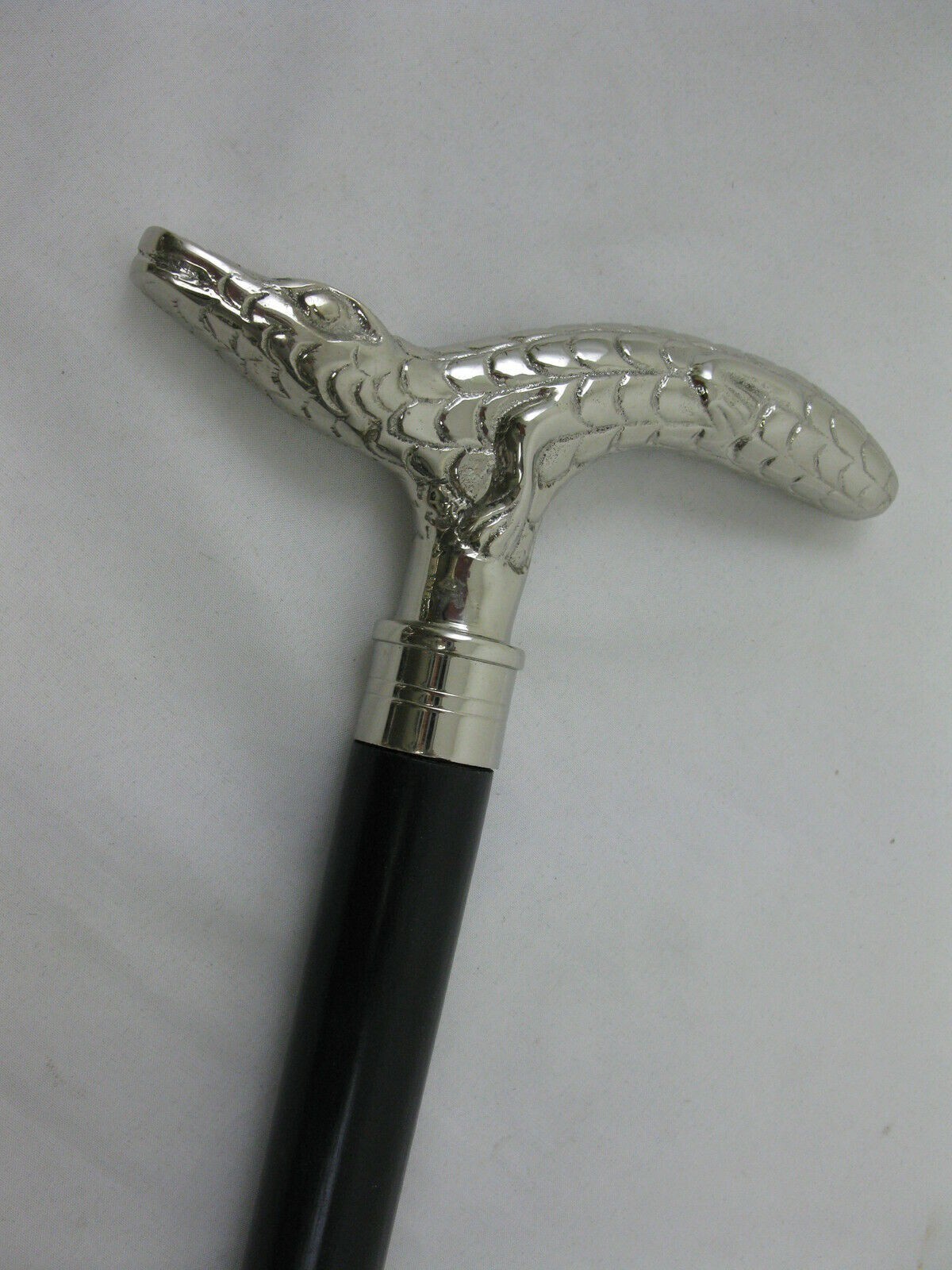 Antique Solid Chrome cobra snake head Handle Black Wo… - Gem