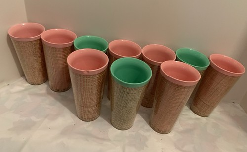 Raffiaware Thermo-Temp Lot 8 Tumblers Cups Bowls Raffia Weave Insulated ...