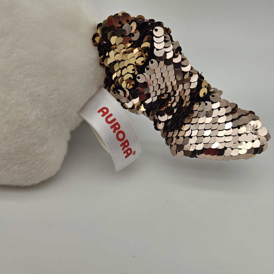 Aurora White Unicorn Plush Stuffed Animal Sequin Mane Gold Horn Hooves ...