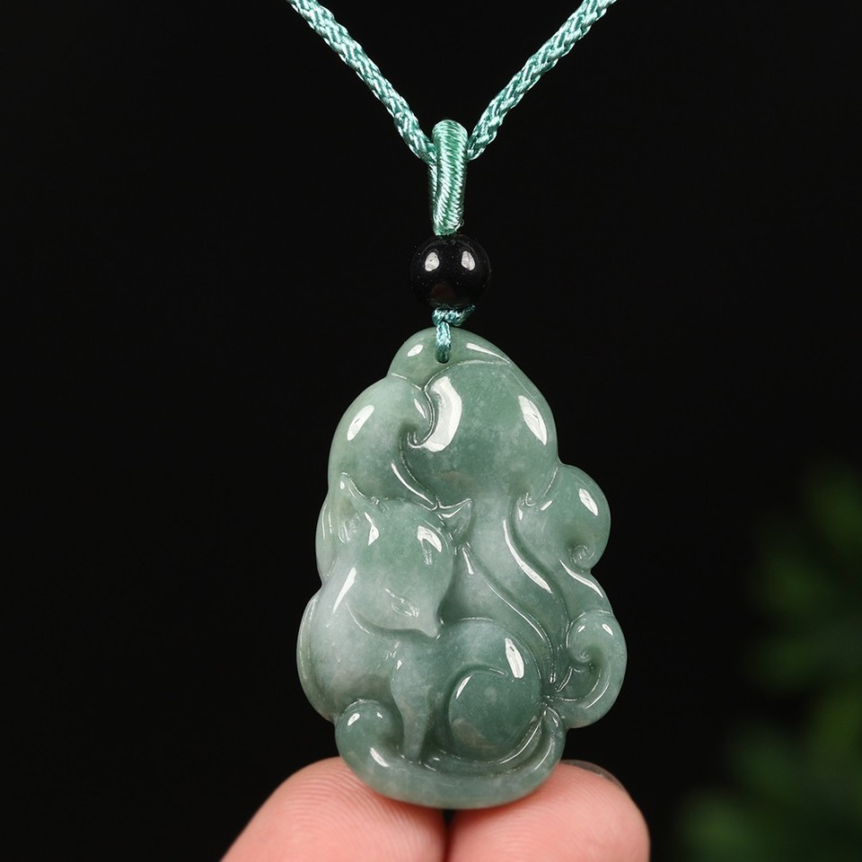 Certified Grade A Green 100% Natural Jadeite Jade Pendant Nine-Tails ...