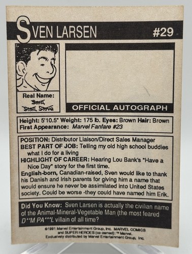 SVEN LARSEN 1991 MARVEL EDITOR SERIES I 1 UNSIGNED CARD GOLD #29 | eBay
