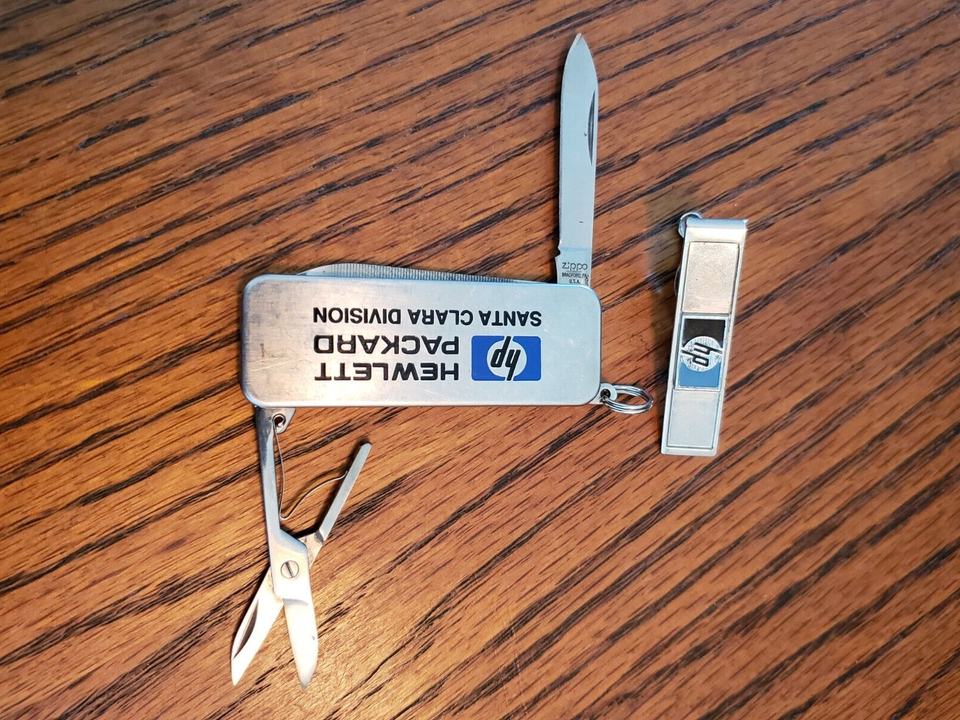 Vintage Hewlett Packard HP tie bar and Zippo Bradford, PA USA pocket ...