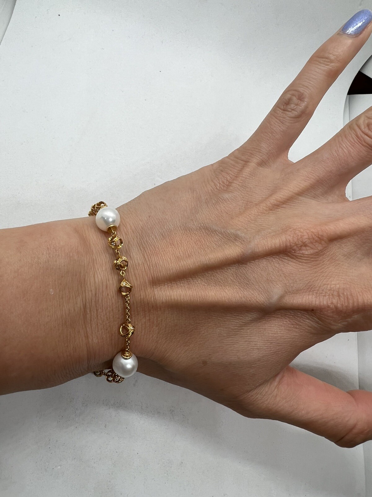 Di Modolo Italy 18k yellow gold Triadra diamond pearl bracelet 10g 0 ...