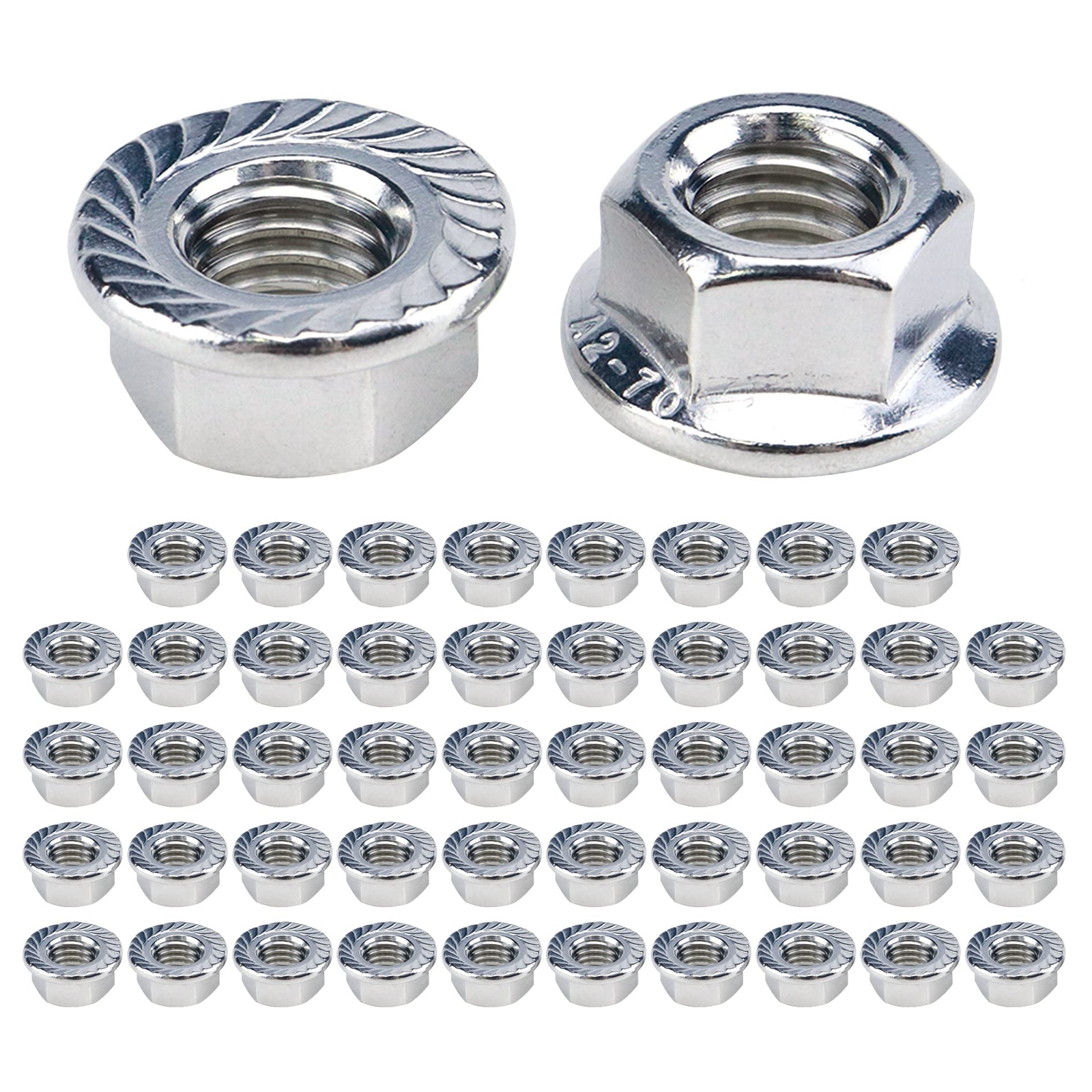 50Pcs M10 x 1.5mm 304 Stainless Steel Flange Nuts Serrated Hex Bright ...