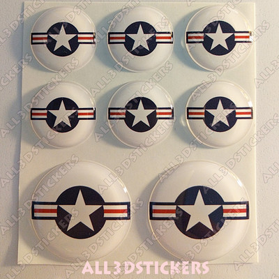 8 x Roundel Cockade USA United States 3D Stickers Resin Domed Adhesive ...