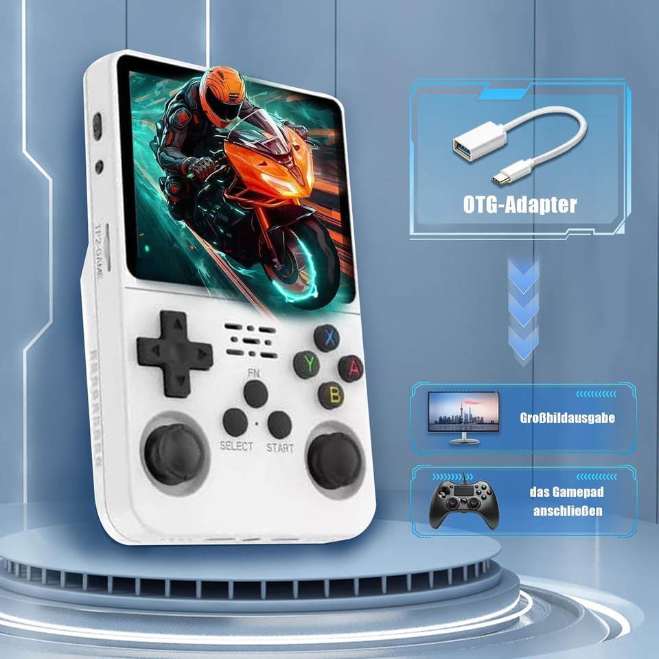 R36S Retro Handheld Konsole, Spielkonsole, Weiß, ArkOS, 128GB, 20.000 ...
