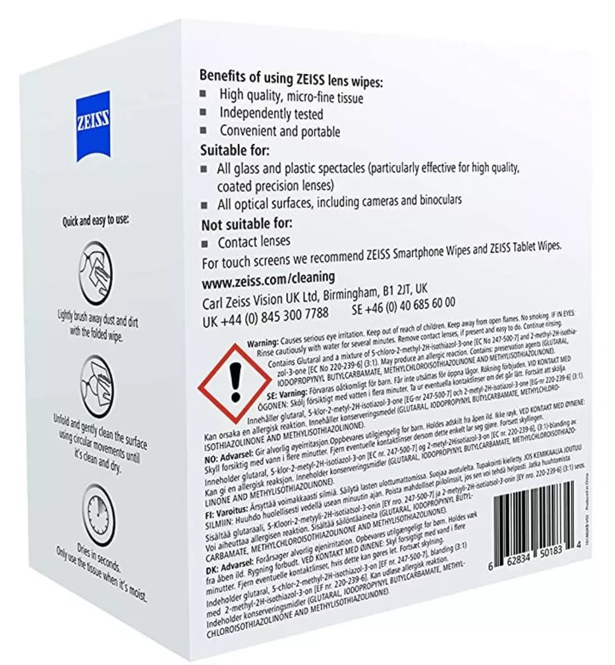 ZEISS Lens Wipes Glasses Camera Phone Screen Cleaner 10 20 50 100 250 ...