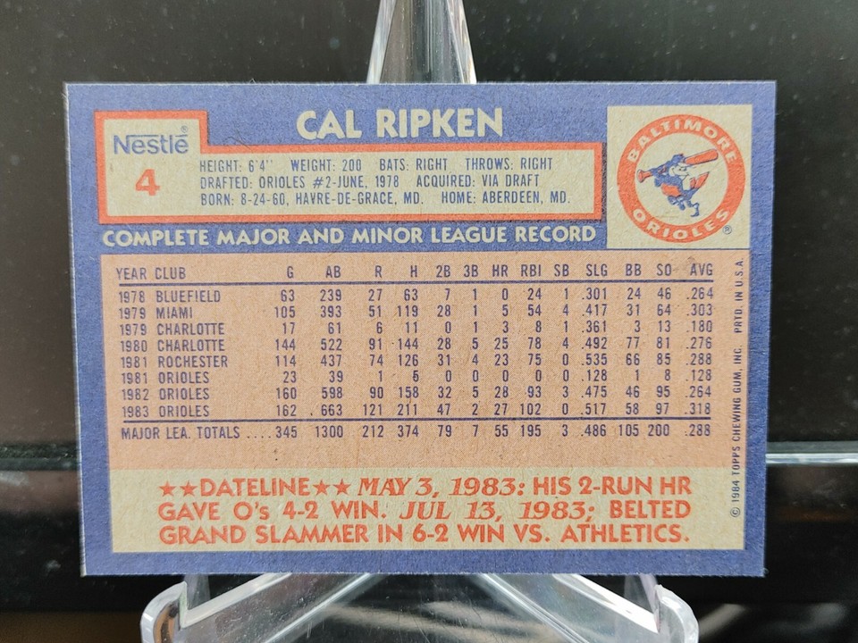 Cal Ripken Jr. - 1984 Topps Nestle #4 - Baltimore Orioles - EX | eBay
