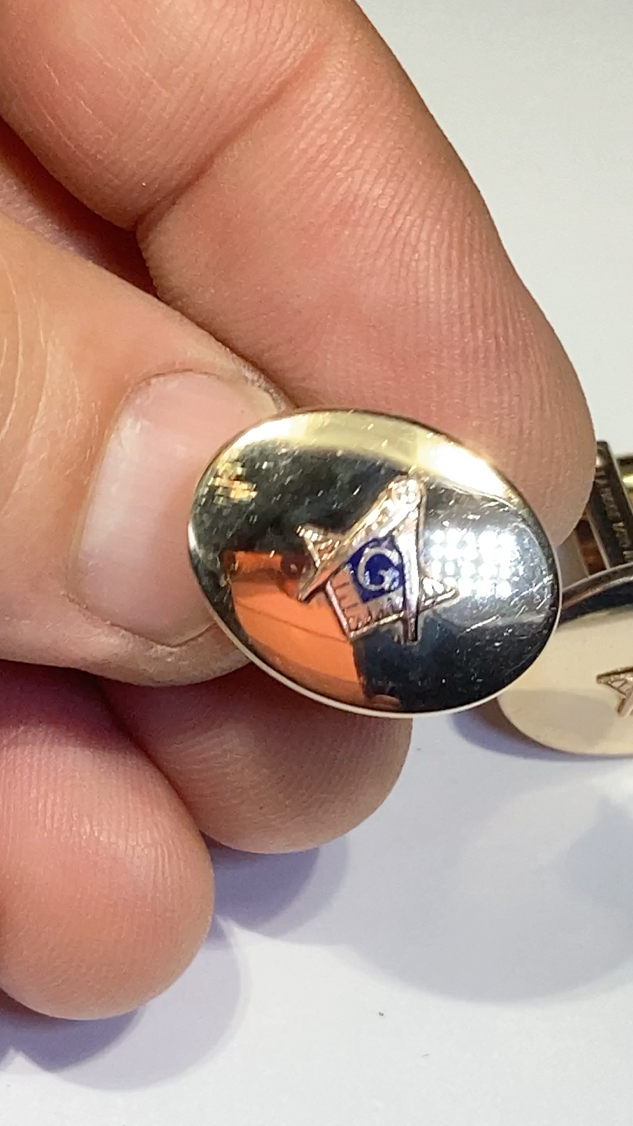 Lamode Masonic G Oval Cufflinks Vintage Yellow Gold Filled Blue Toggle ...