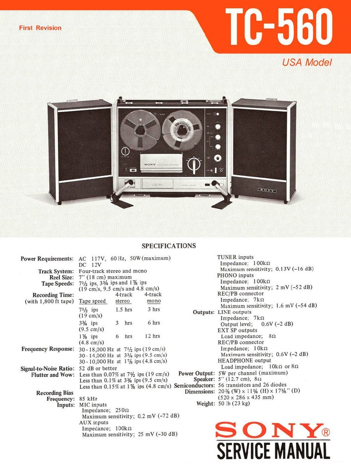 42nd listing SONY Reel-to-Reel .PDF COLOR Service Manual / Servicing ...
