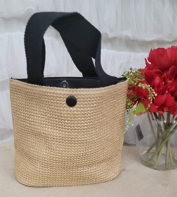 Victorian Trading Gillian's Perfect Lined Straw Basket Handbag Tote Bag ...
