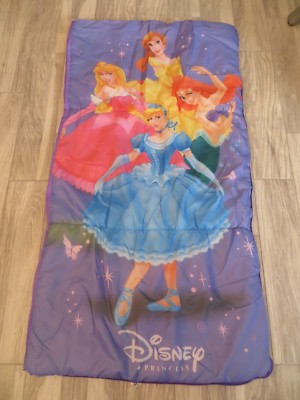 DISNEY Princess Zippered Sleeping Slumber Bag Belle Cinderella Ariel ...