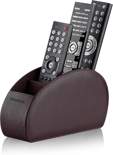 Luxury Leather Remote Control Holder with 5 Compartments - Media ...