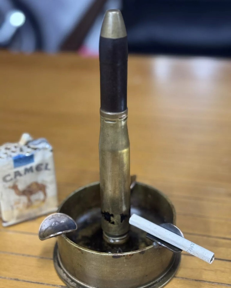 1943 WW2 Artillery Shell Ash Tray w/ .50 Cal & Old European Coins ...