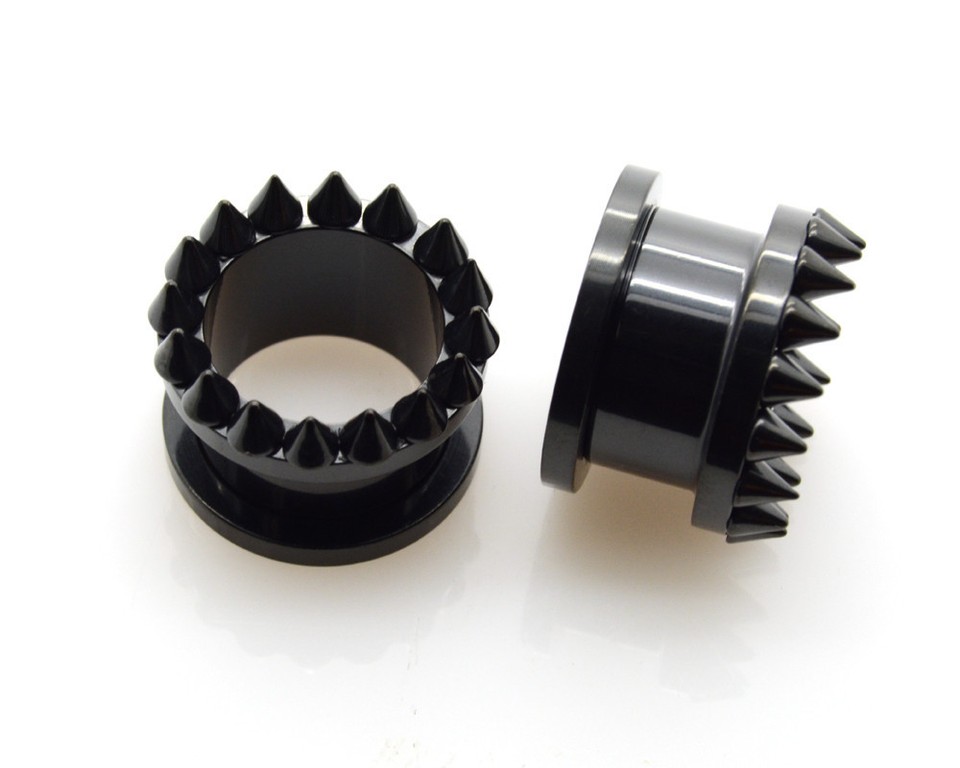 Ear Plug Gold,Black,Silver Double Spike Tunnel Plug Gauge 8mm to 20mm ...