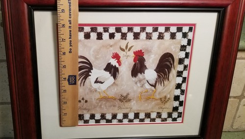 18" FRAMED ART/PRINT~ROOSTERS CHECKERBOARD FARM HOUSE KITCHEN DECOR ...