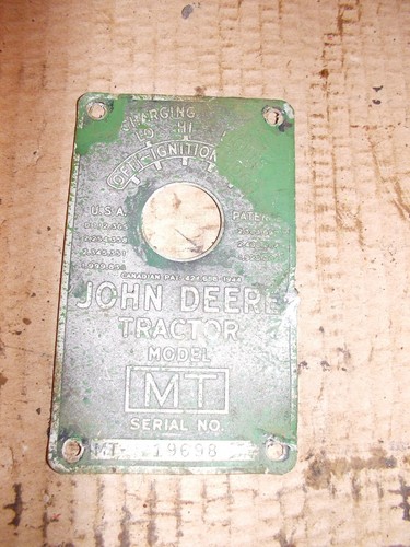 1950 John Deere MT Rowcrop tractor Original JD Serial Number tag #19689 ...