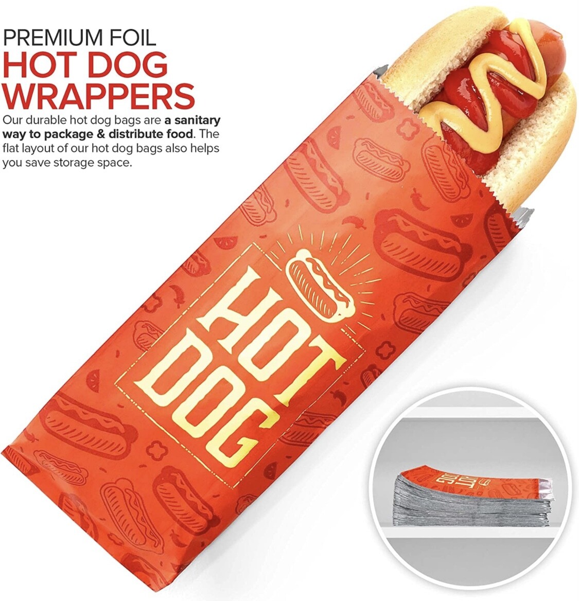 Printed Foil Hot Dog Bag Food Bag 3.5''x9''x1.5'' Perfect for Snack Bar ...