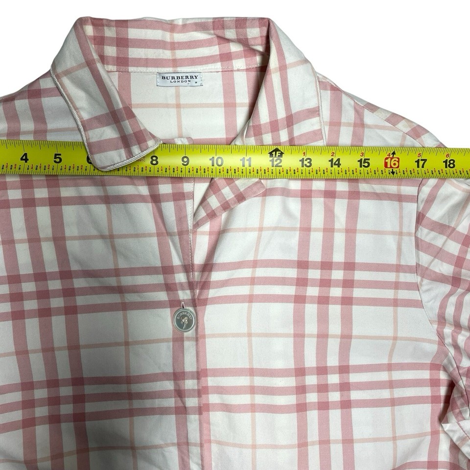 Burberry Women's Pink/White Nova Check Button Down Pajama Shirt Size ...